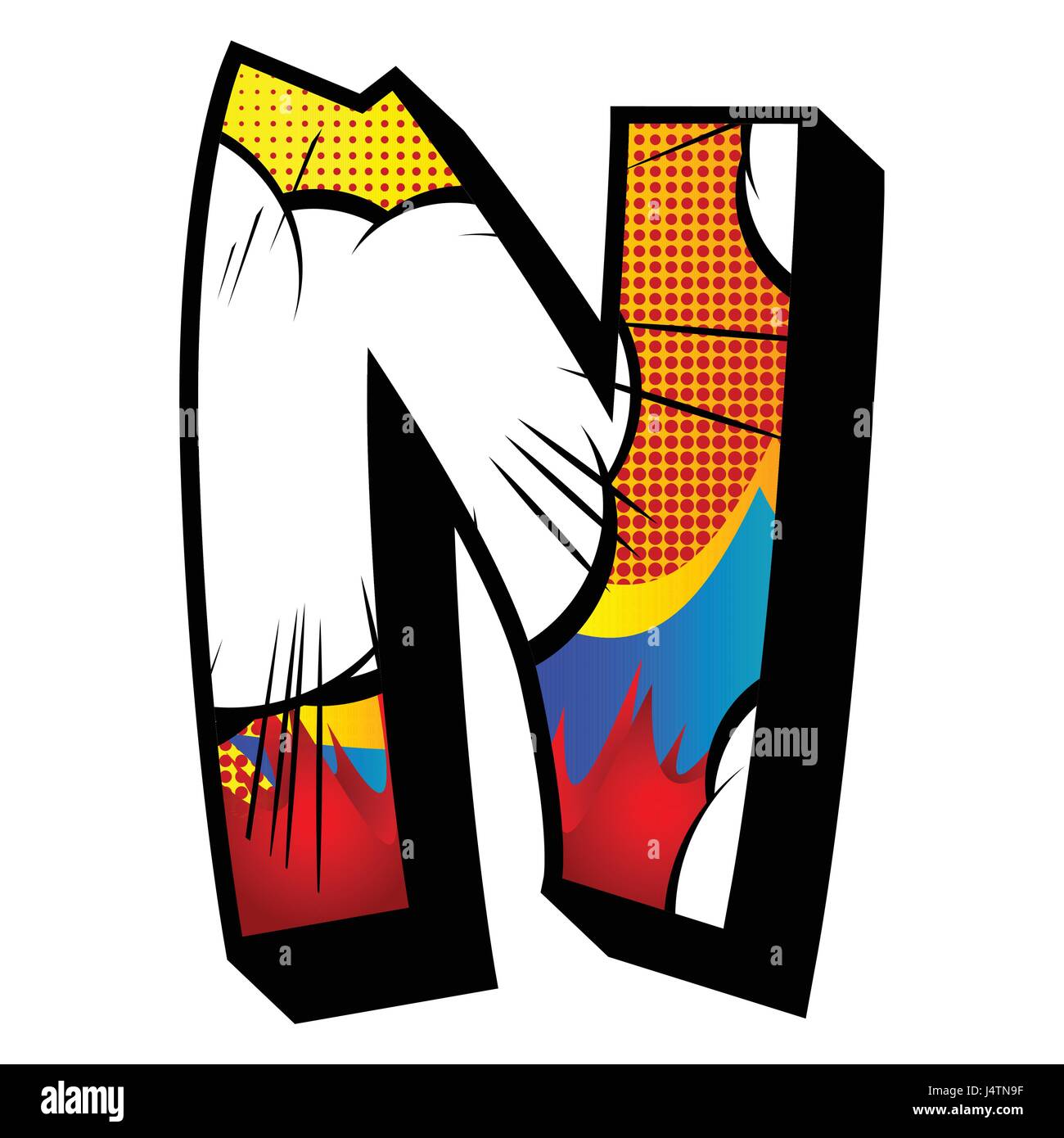 Letter N filled with comic book explosion, background Stock Vector ...