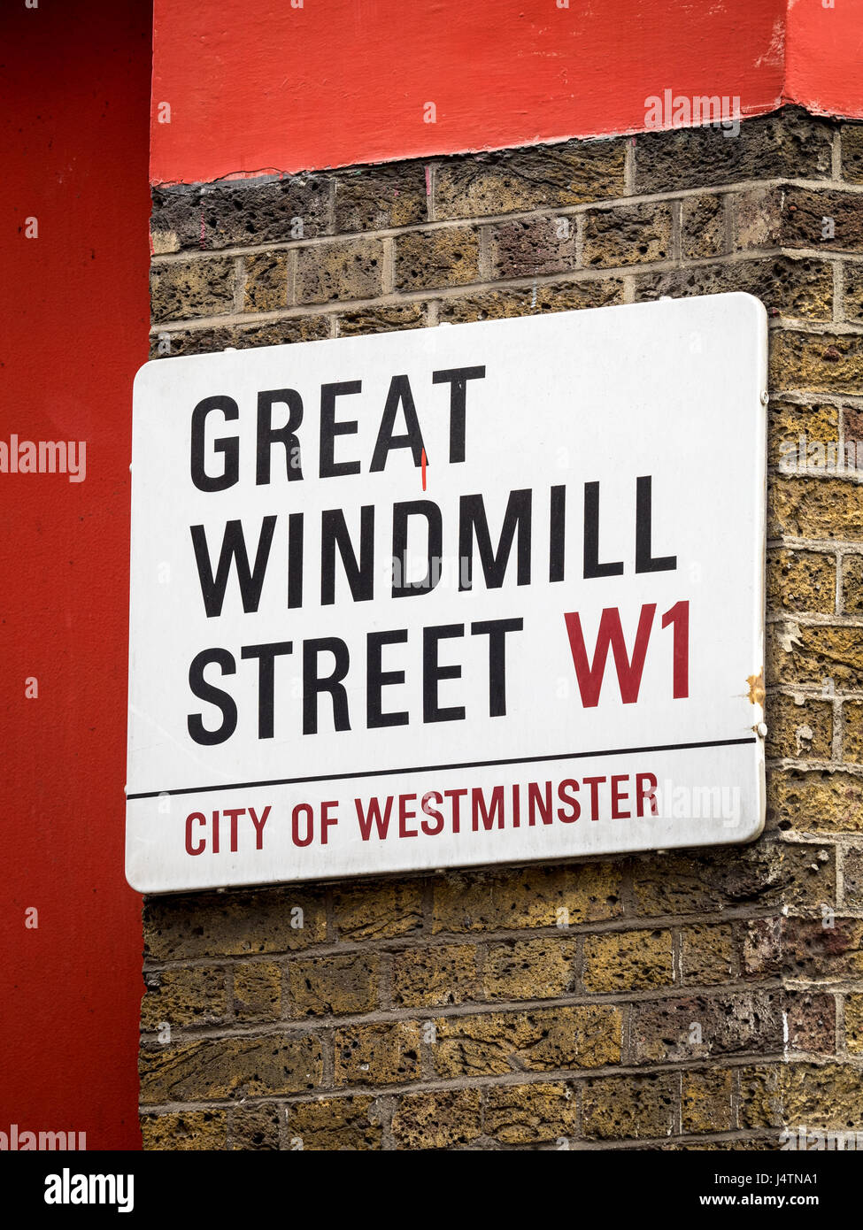 Street sign for Great Windmill Street in London's Soho entertainment ...