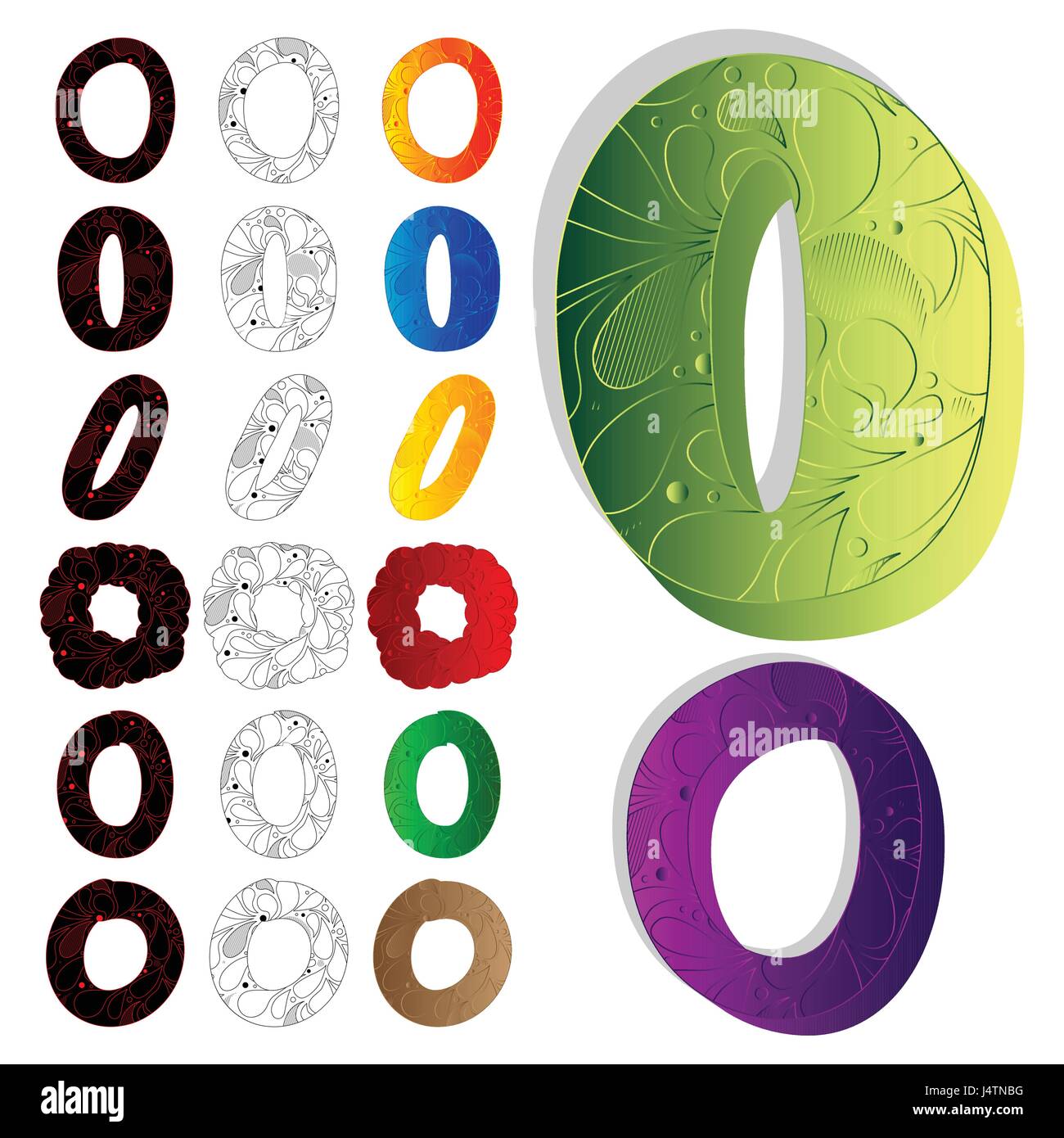 Vector illustrated set of letter O, filled with floral elements Stock ...