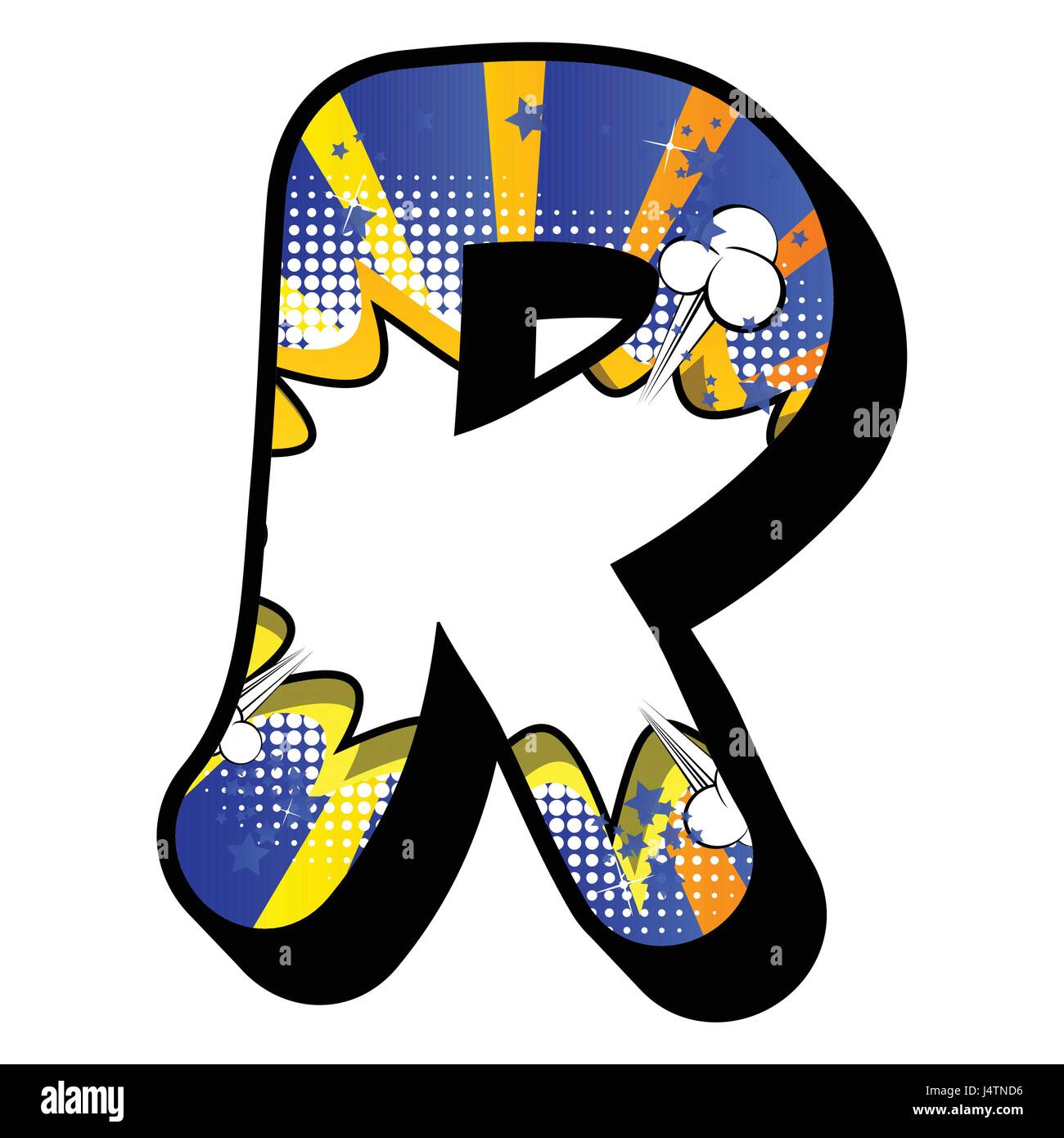 Letter R filled with comic book explosion, background Stock Vector ...
