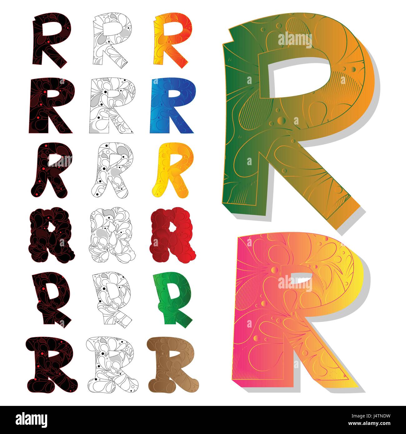 Vector illustrated set of letter R, filled with floral elements Stock ...