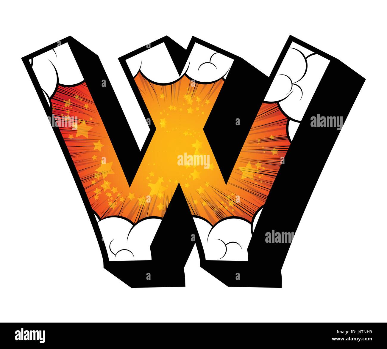 Letter W filled with comic book explosion, background Stock Vector ...