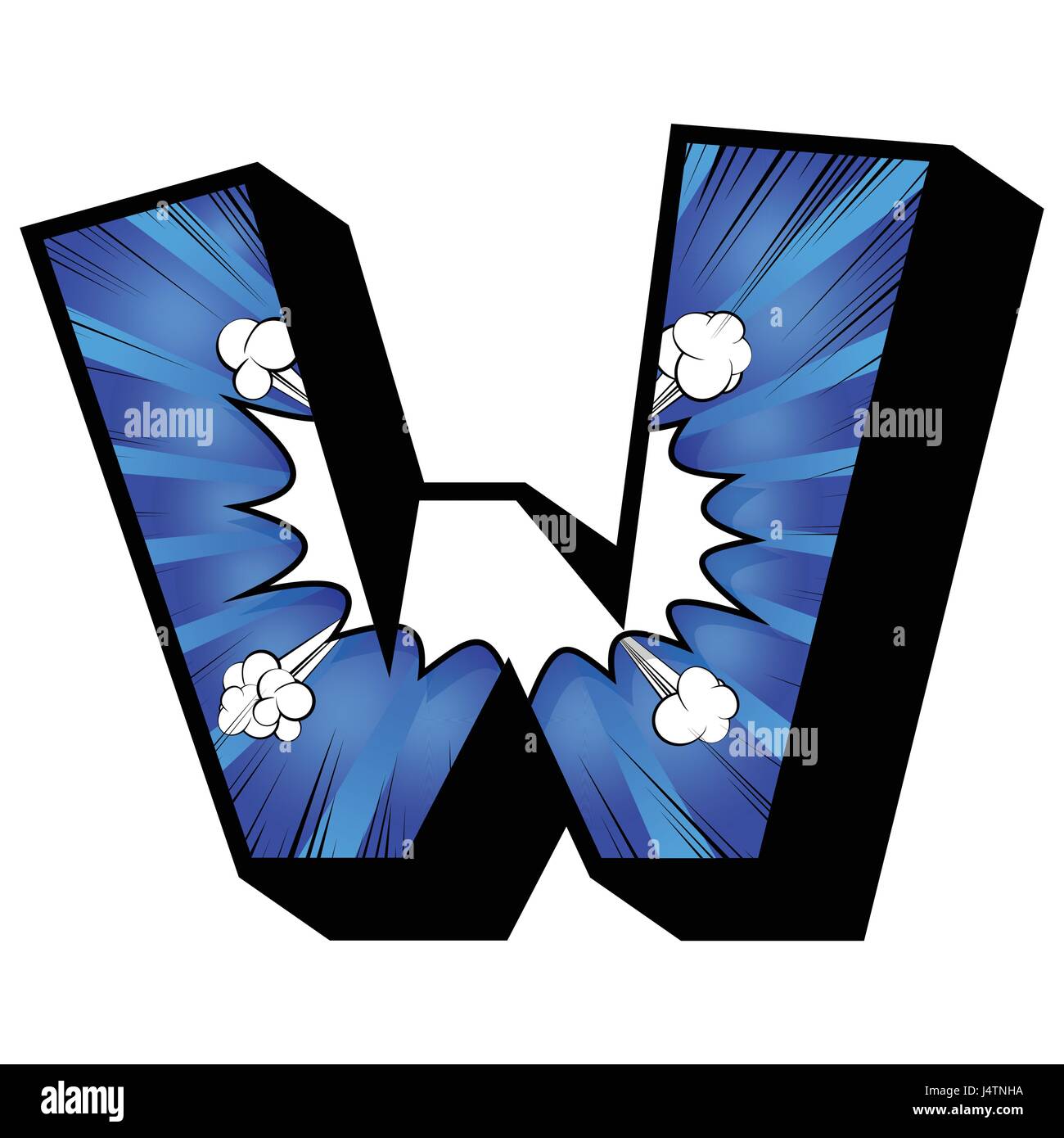 Letter W filled with comic book explosion, background Stock Vector ...