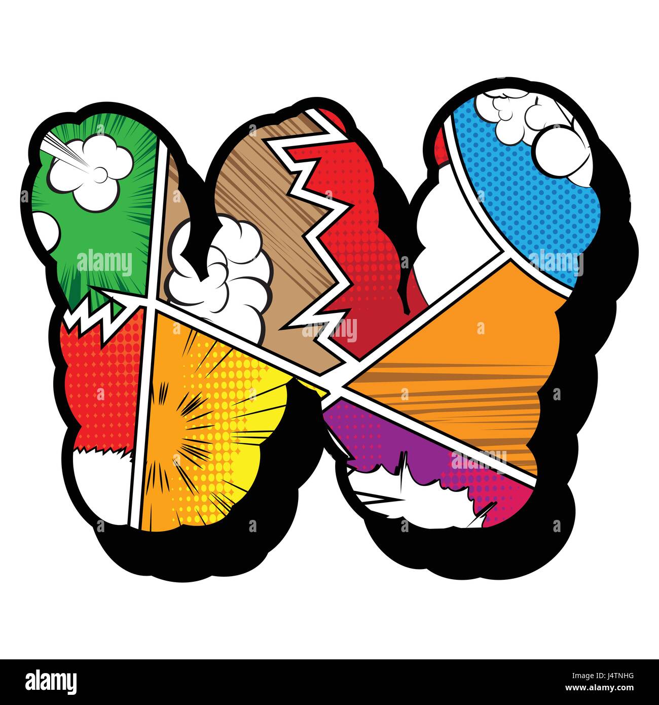 Letter W filled with comic book explosion, background Stock Vector ...