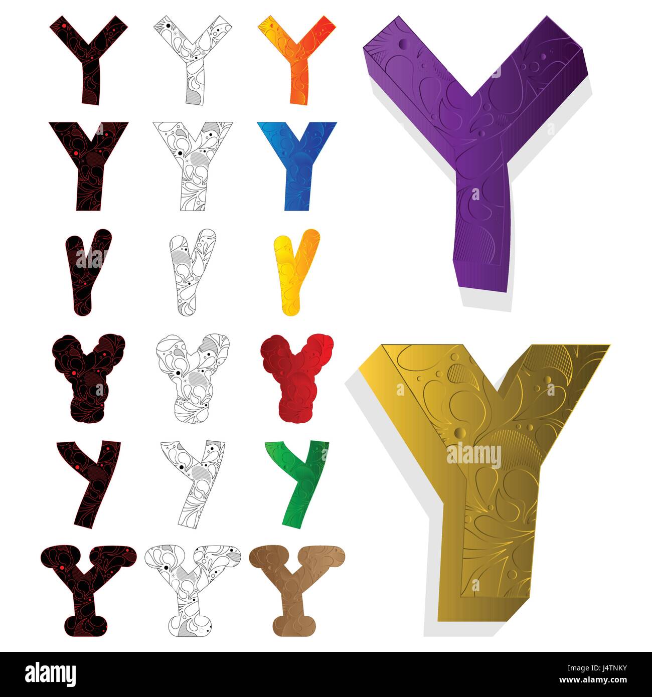 Vector illustrated set of letter Y, filled with floral elements Stock ...