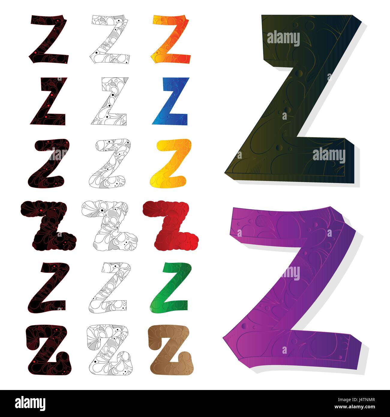 Vector illustrated set of letter Z, filled with floral elements Stock ...