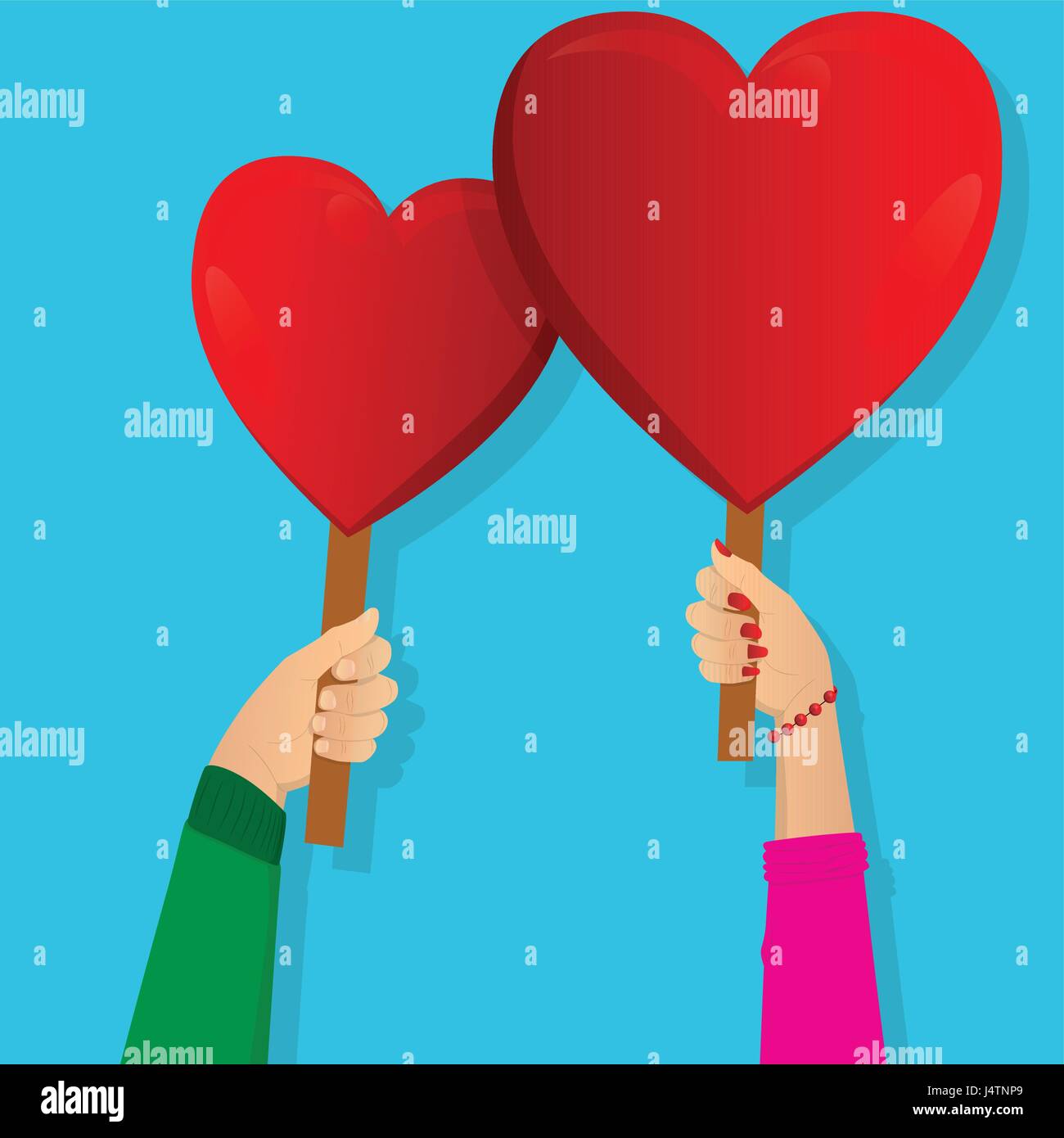 Vector illustrated cartoon hands holding heart sign Stock Vector Image ...