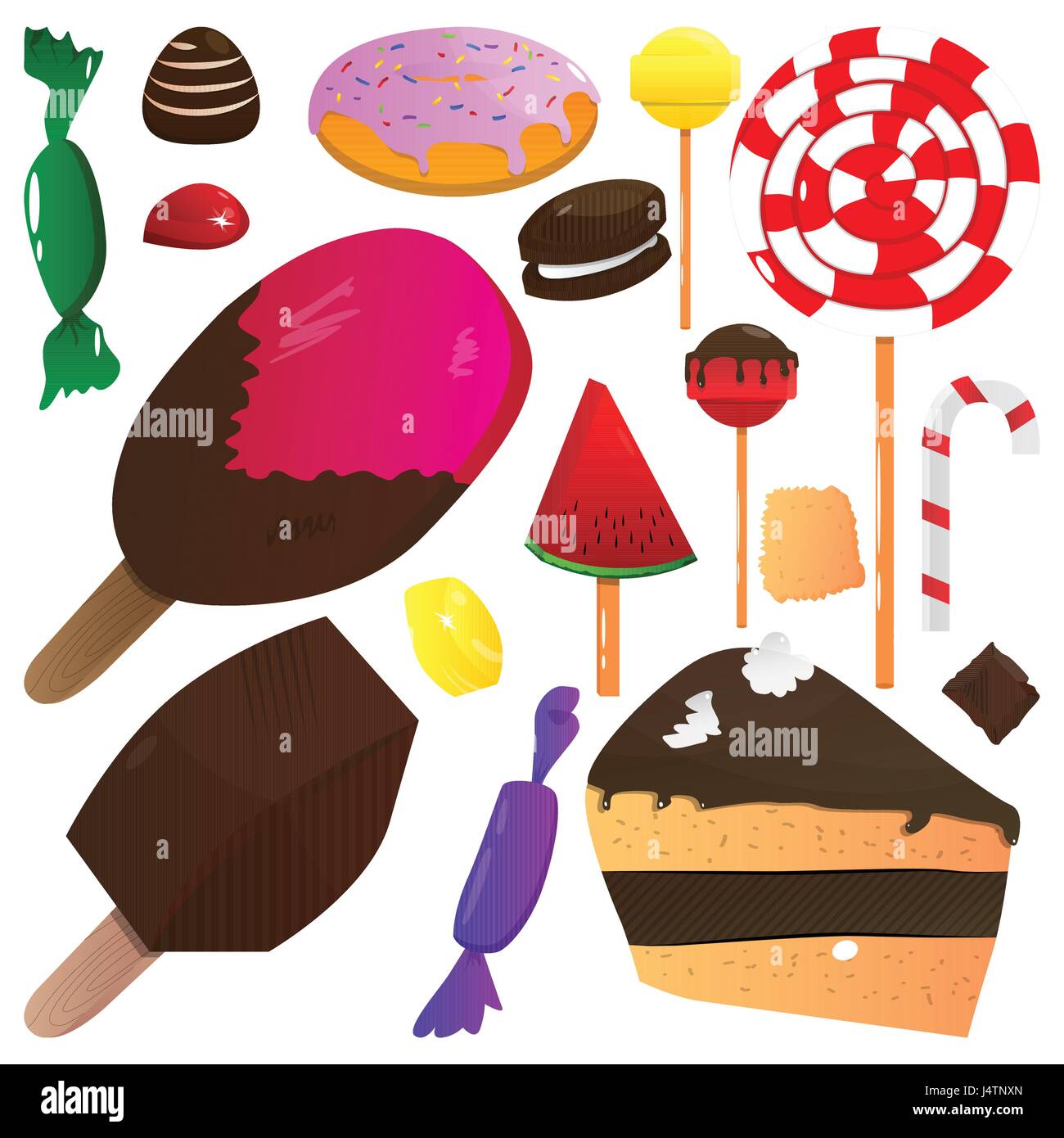 Vector illustrated cartoon set of sweets on white background Stock ...