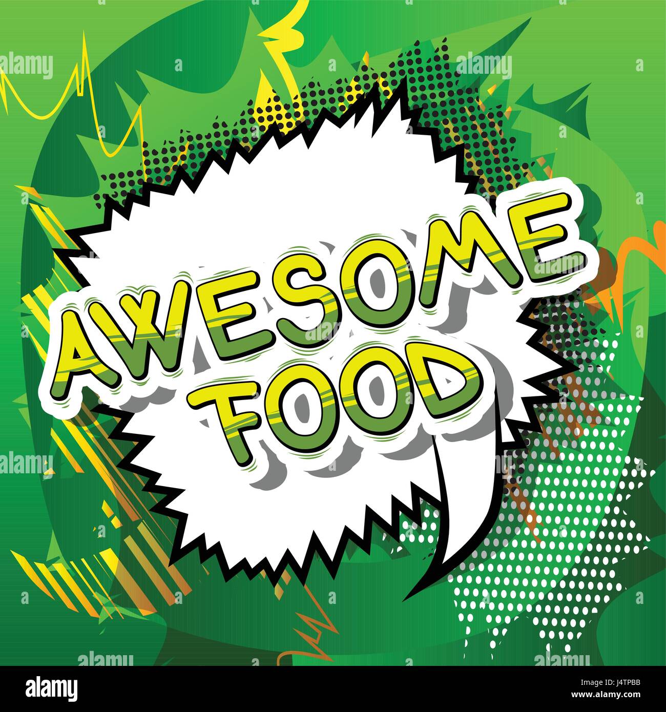 Awesome Food - Comic book style phrase on abstract background Stock ...
