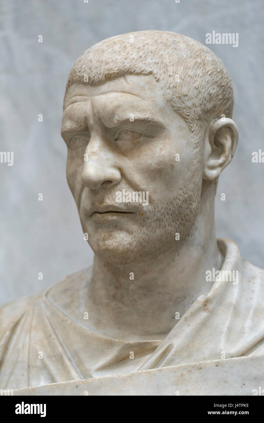 Rome. Italy. Portrait bust of Roman Emperor Philip the Arab (ca. 204 A ...
