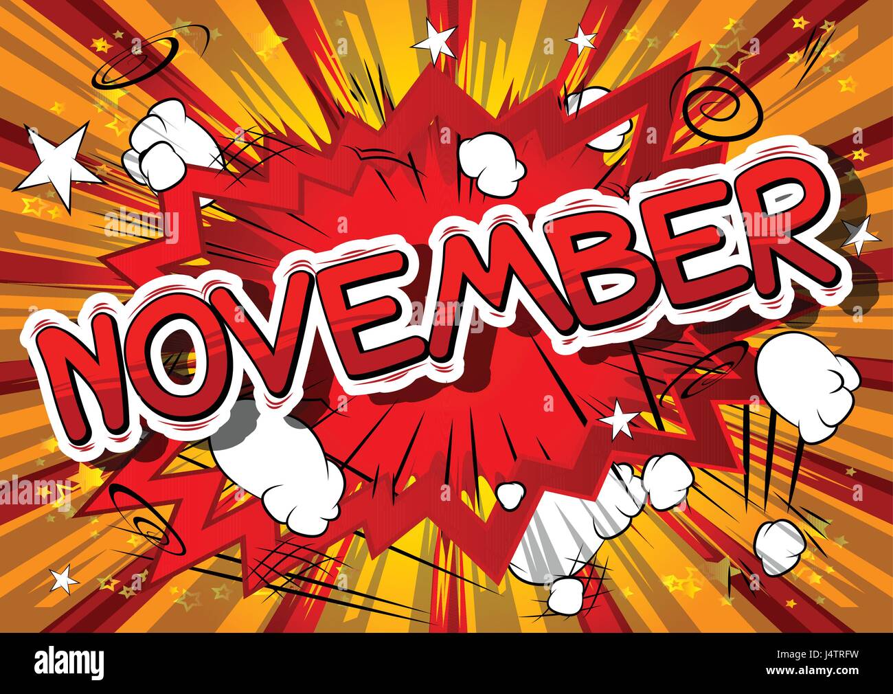 November - Comic book style word on abstract background Stock Vector ...