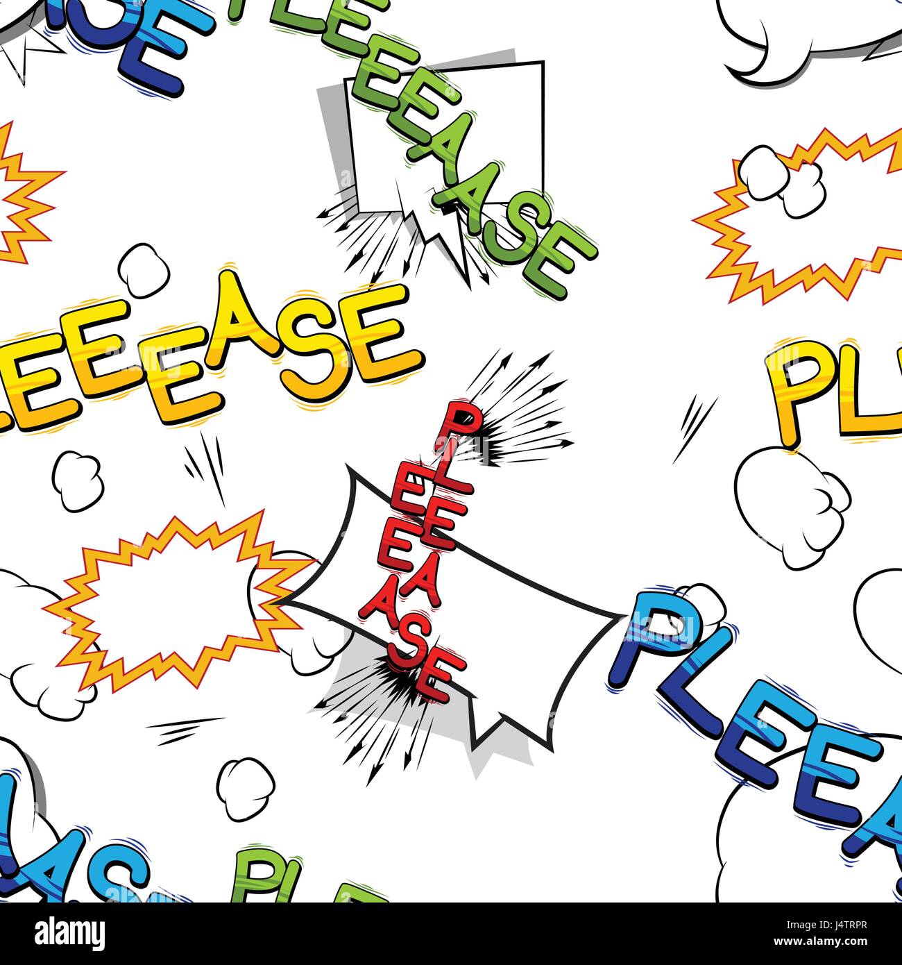 Please - Comic book style word seamless pattern on white background ...