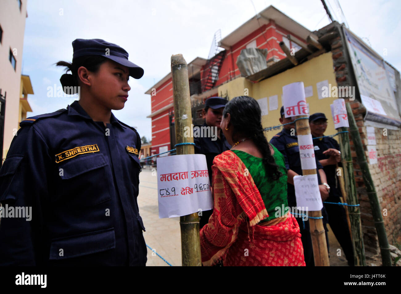 Kathmandu, Nepal. 14th May, 2017. Nepalese police checks voters' id ...