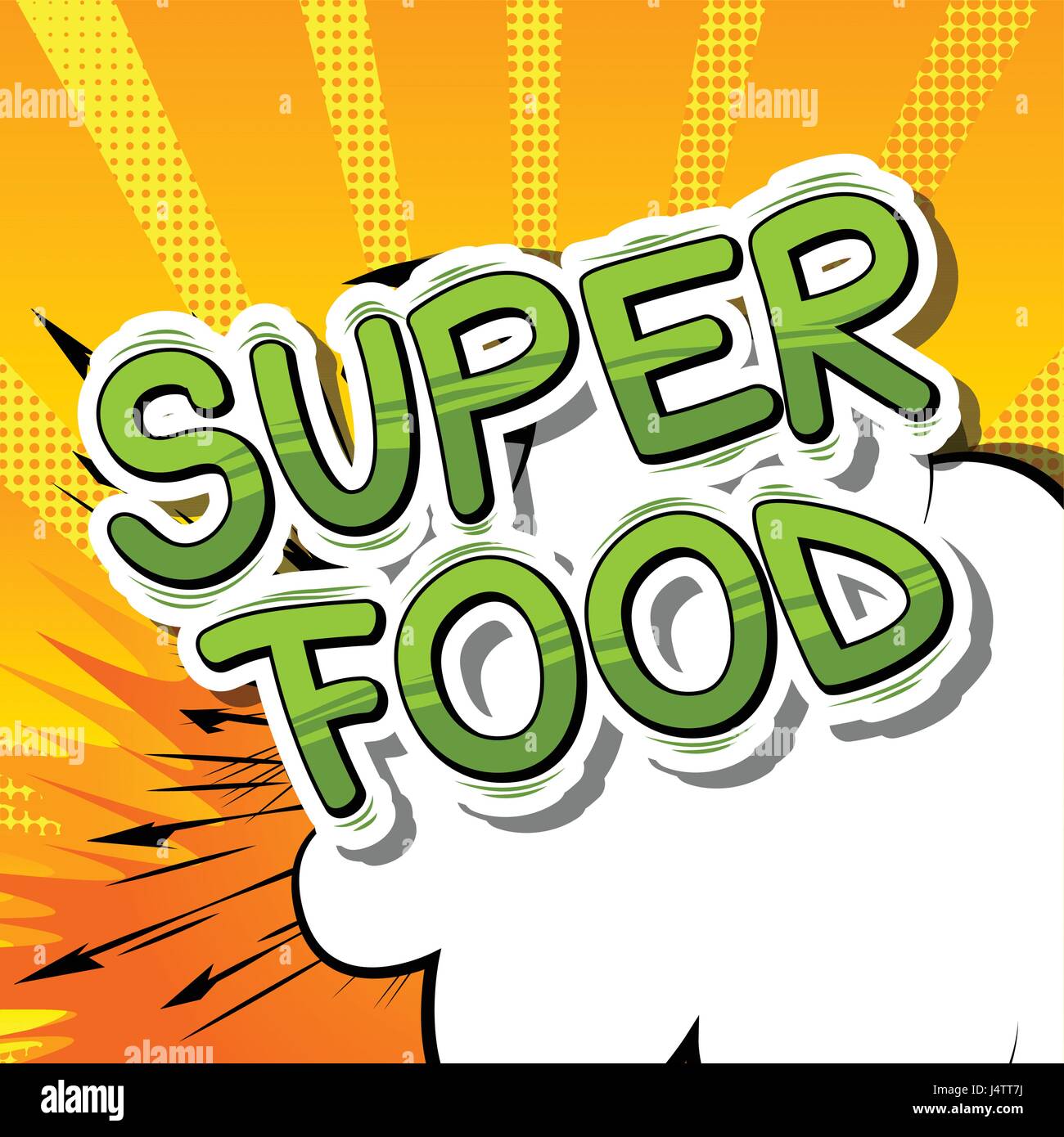 Super Food - Comic book style phrase on abstract background Stock ...