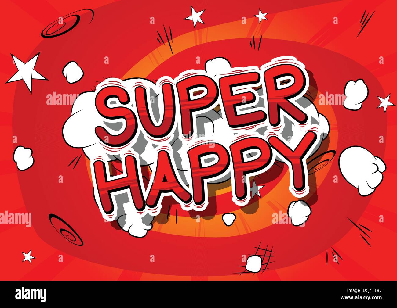 Super Happy - Comic book style word on abstract background Stock Vector ...