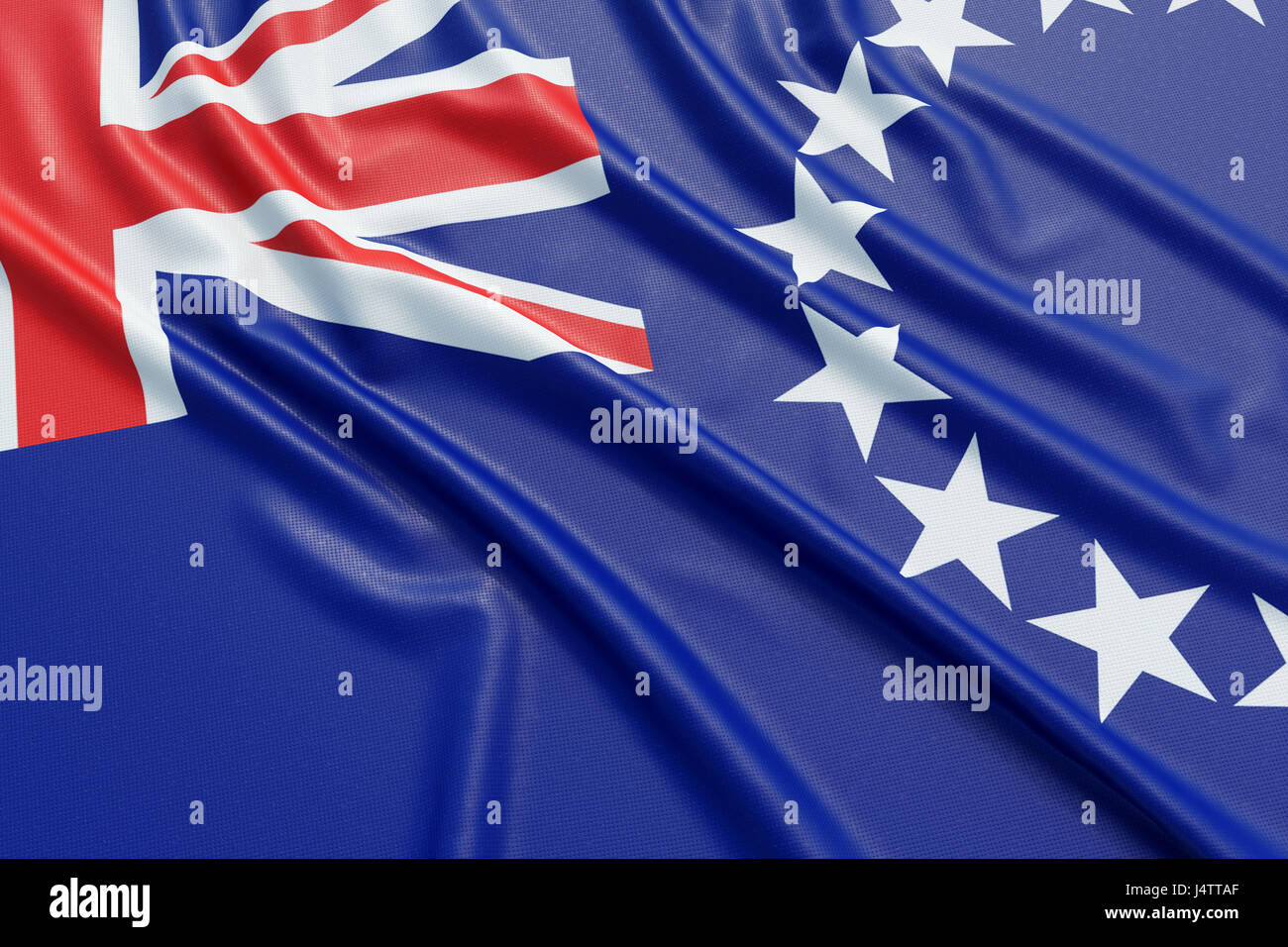 Cook Islands flag. Wavy fabric high detailed texture. 3d illustration ...