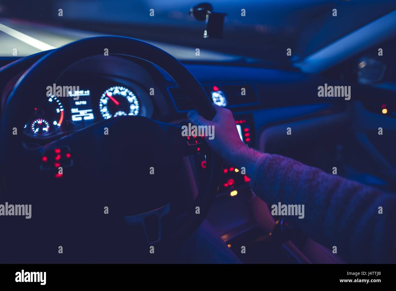 Night Time Driving. Car Cockpit View with Shallow Depth. Traveling at ...