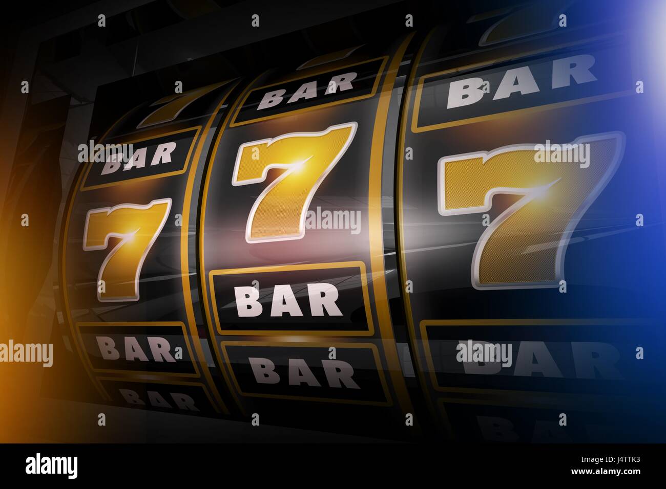 Slot Machine Concept 3D Illustration. Golden Sevens and Bars Black ...
