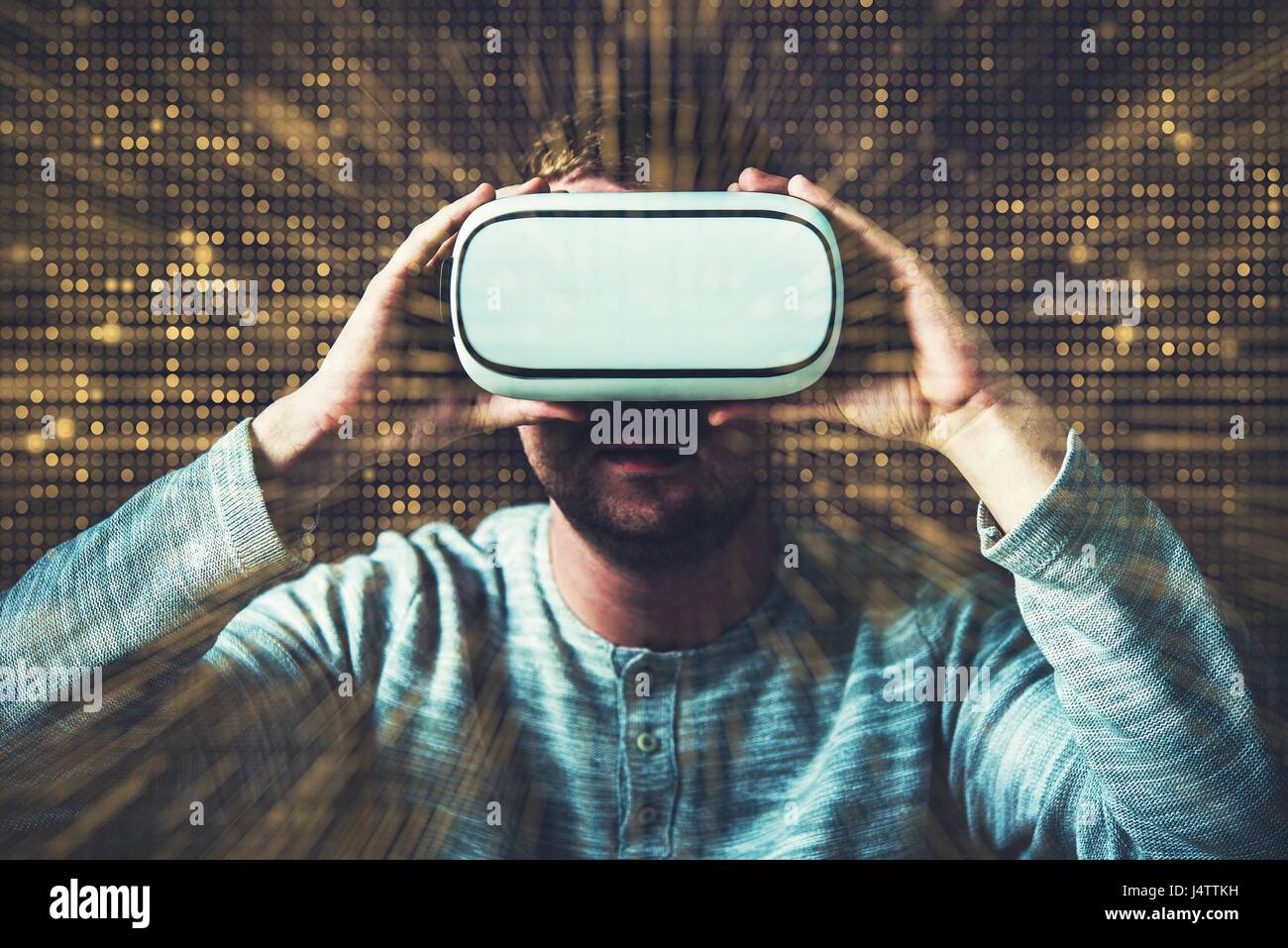 Virtual Reality Experience Conceptual Image with Young Caucasian Men ...