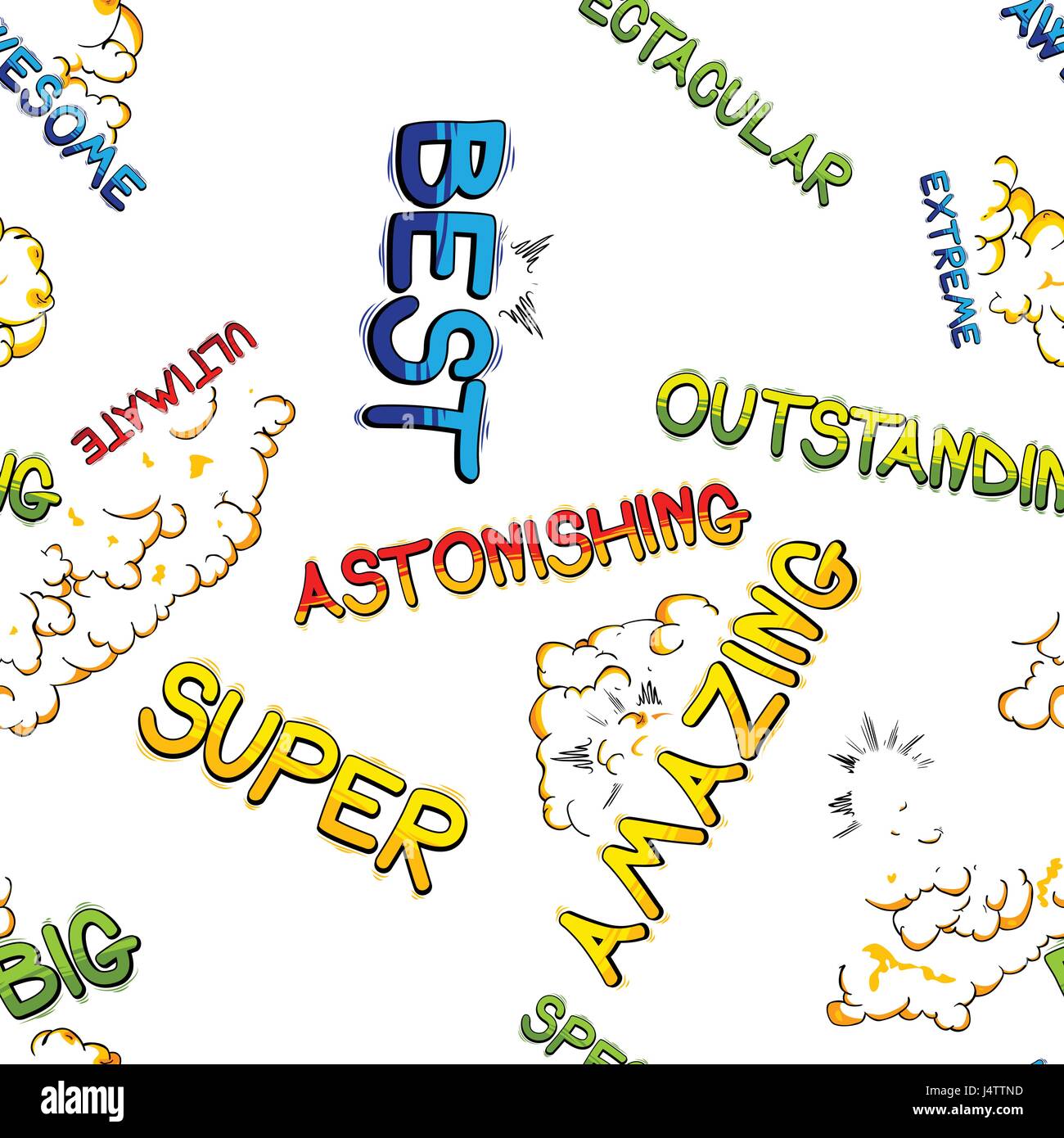 seamless pattern with Comic book style words and explosion clouds Stock ...