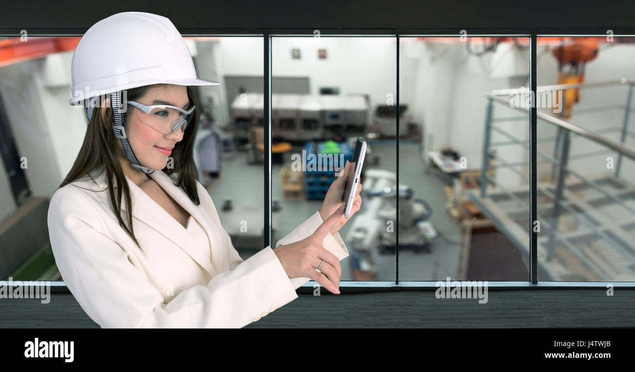 Industry 4th internet of things technology concept. Smile young Asia ...