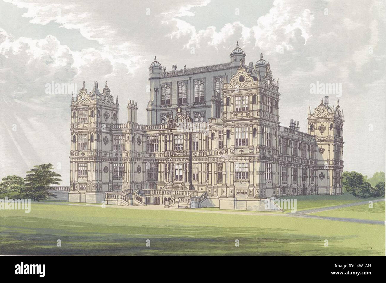Wollaton Hall, an iconic English stately home, is depicted in the 1880 ...