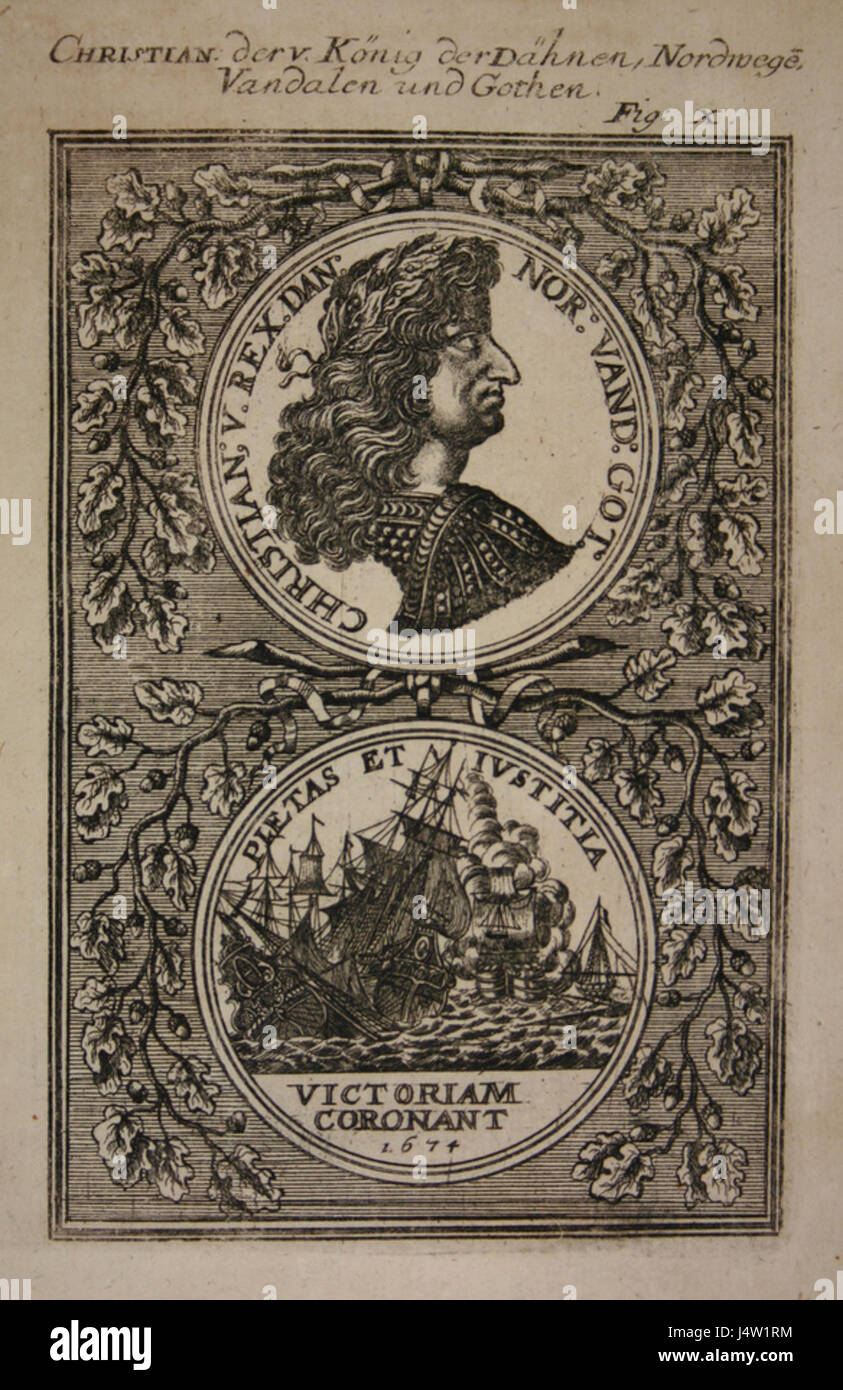 A depiction of King Christian V of Denmark and Norway, painted in 1685 ...