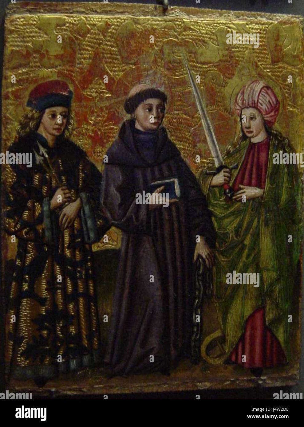 This XV-century painting features the saints St. Sebastian, St. Linhart ...