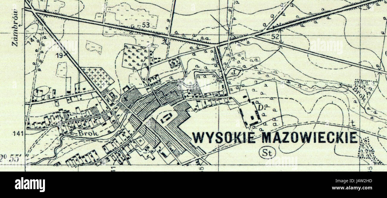 The 1933 map of Wysokie Mazowieckie, a town in Poland, provides a ...