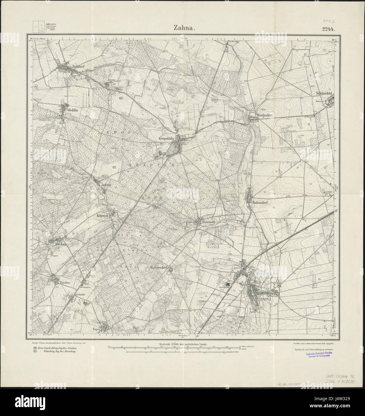 This refers to a map sheet, labeled 'Zahna Messtischblatt,' which is a ...