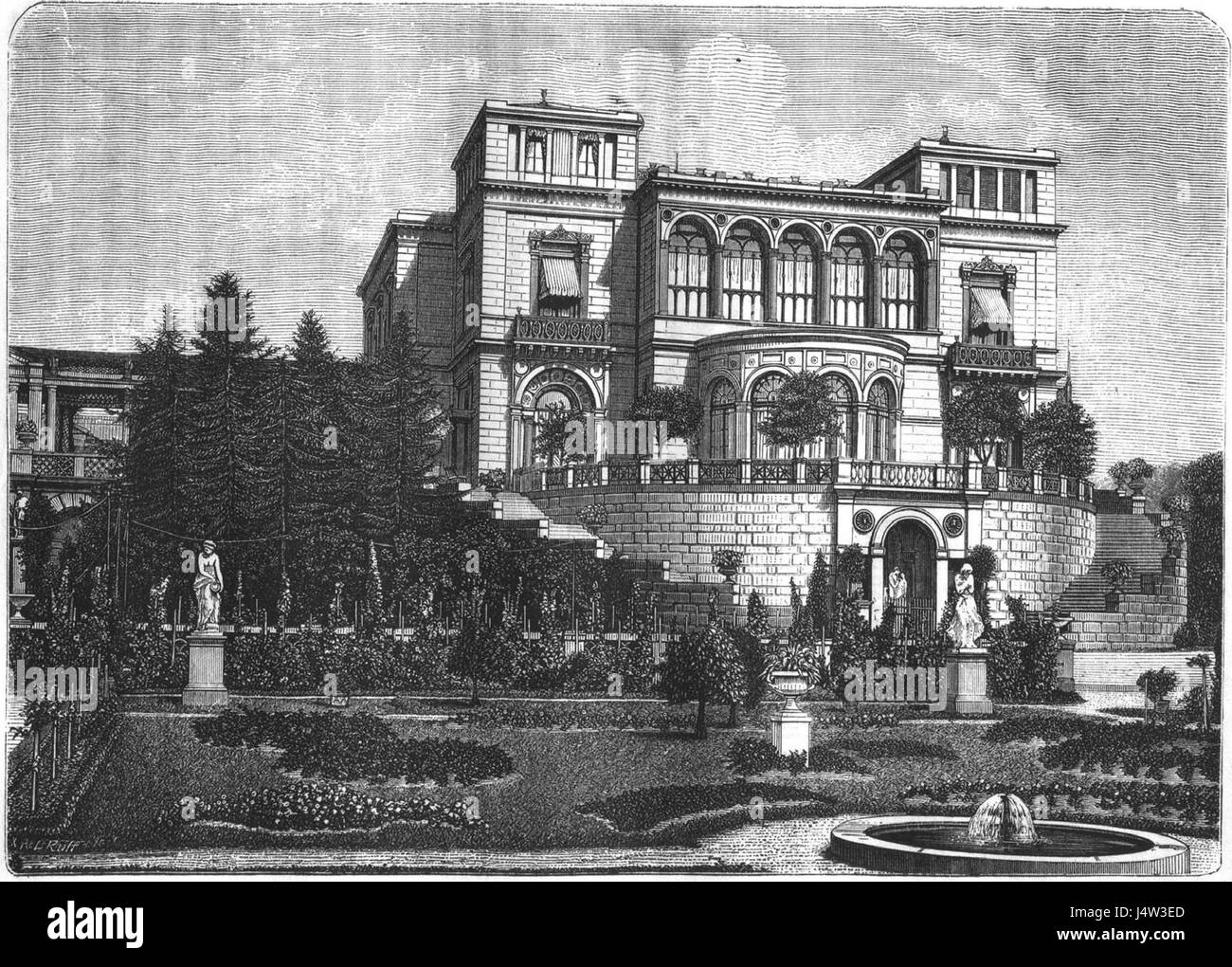 A historic image of Villa Berg, located in Germany, showing its western ...