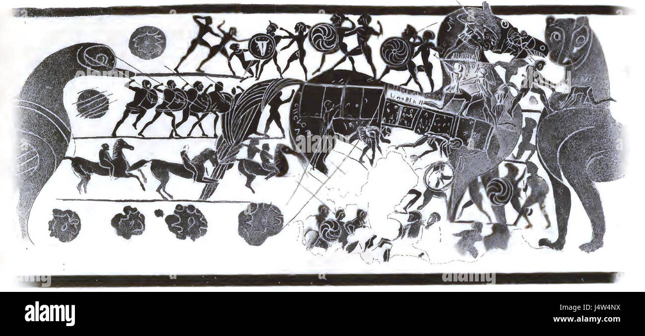 The image of the Trojan Horse depicted on a Corinthian aryballos, a ...