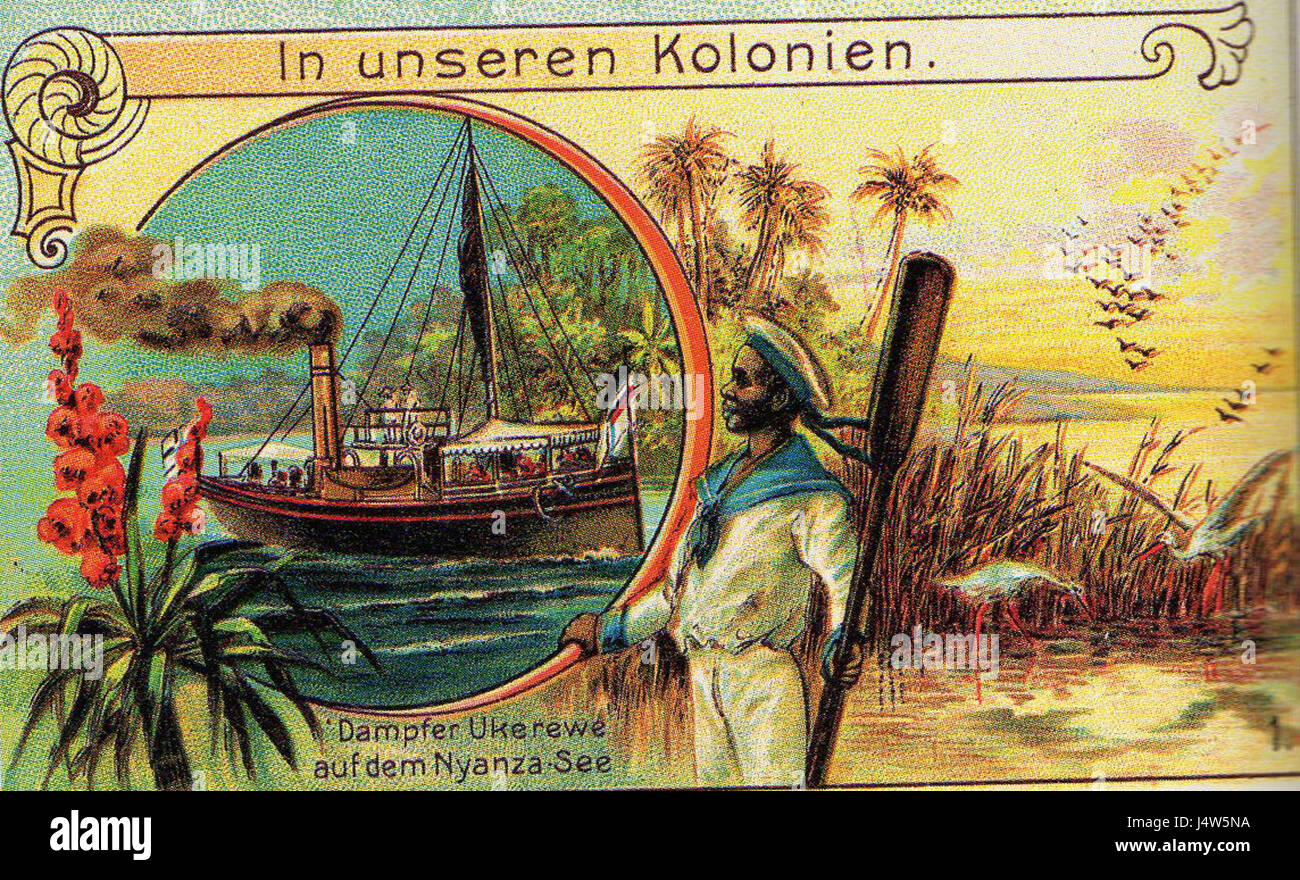 This historical photograph shows Ukerewe, an island in Lake Victoria ...