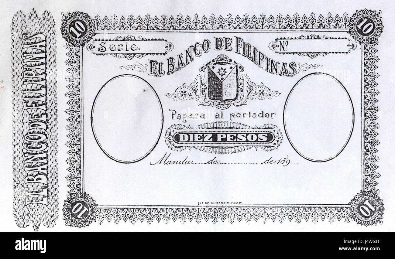 This unissued ten pesos note from 1898, a historical currency piece ...