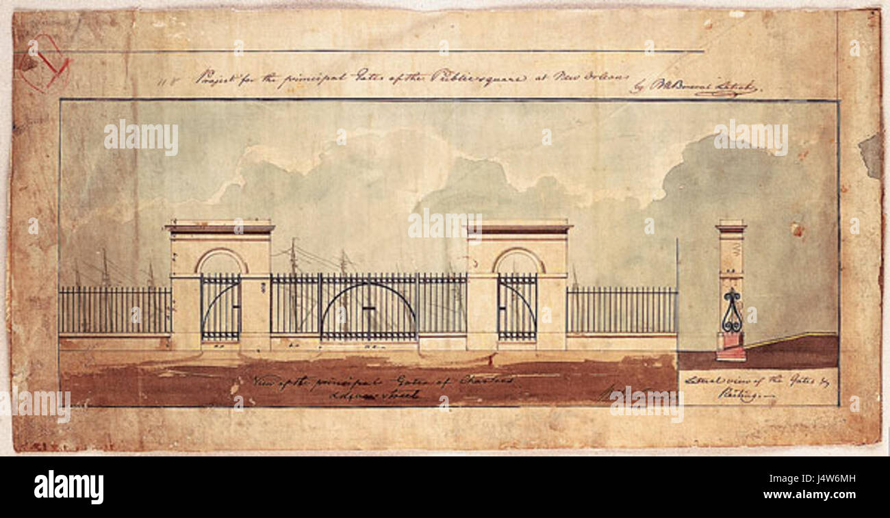 View of Principle Gates Chartres Levee Streets New Orleans B H Latrobe ...