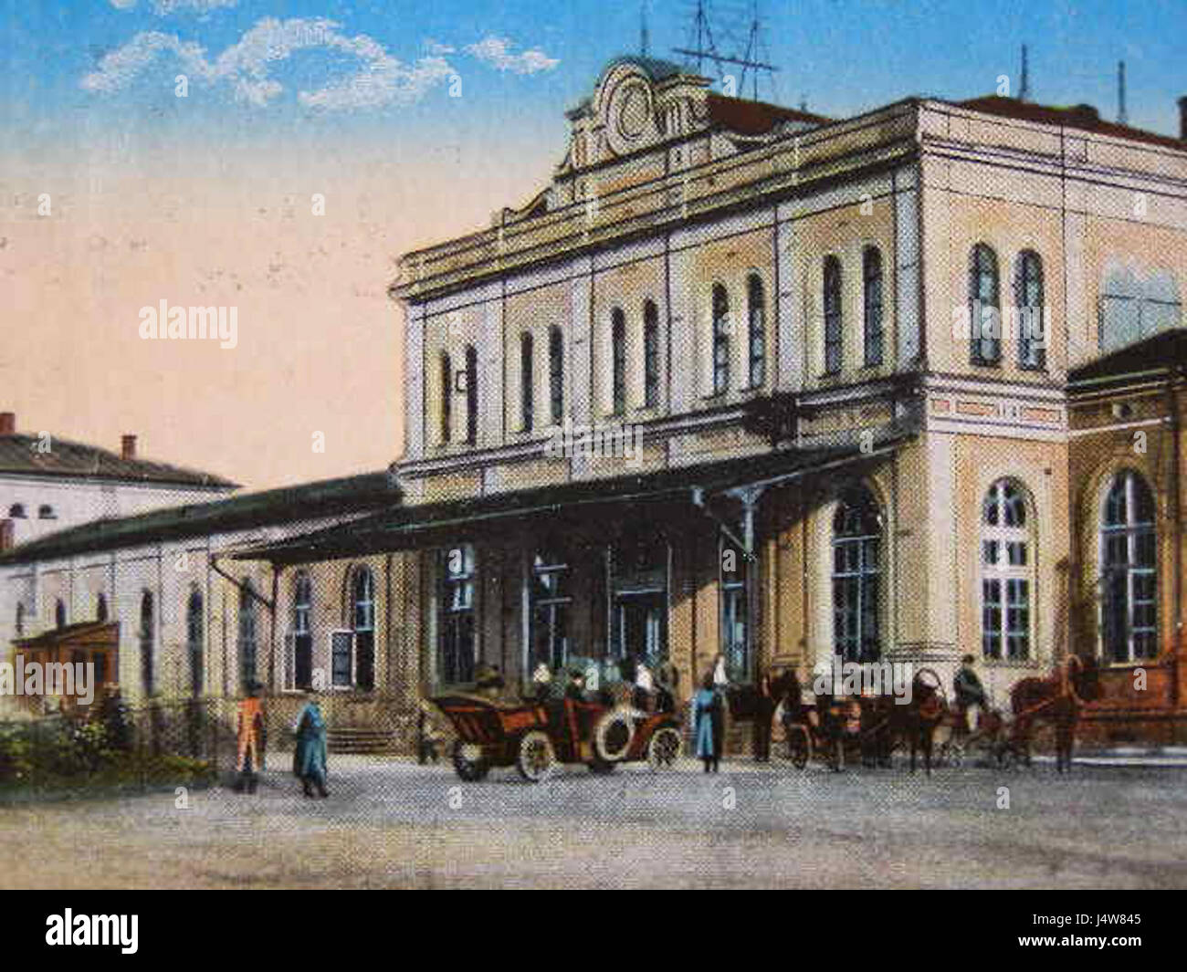 A 1915 postcard featuring the Vilnius train station, which was an ...