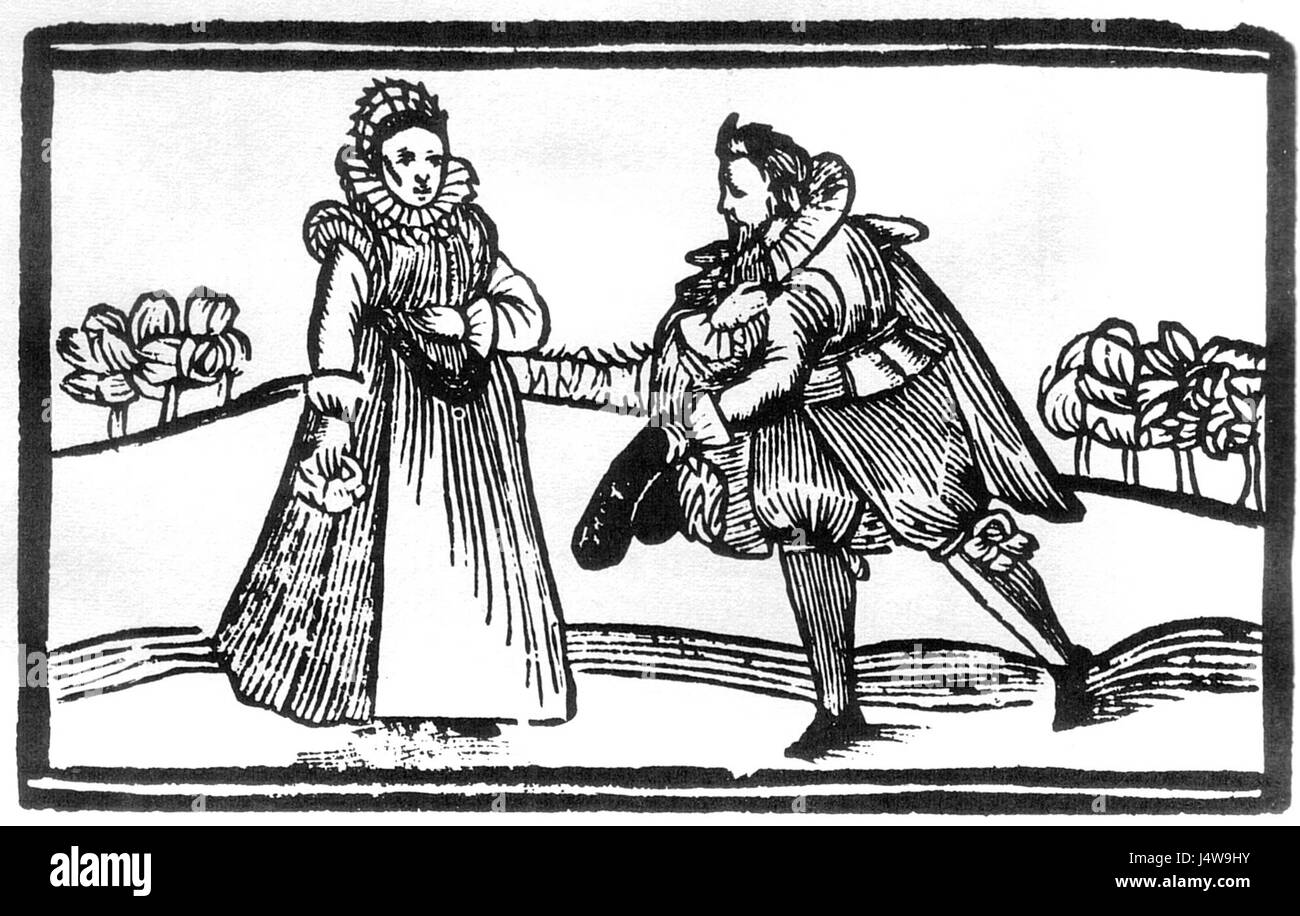 This woodcut depicts a couple, possibly a lord and lady, from ...