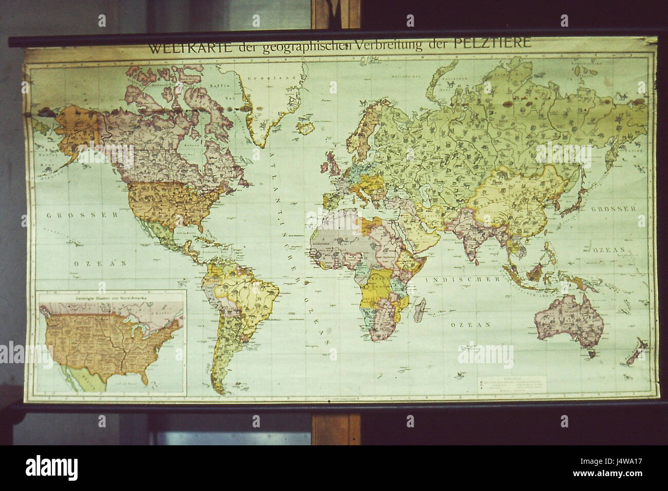 This is a world map showing the distribution of fur-bearing animals ...