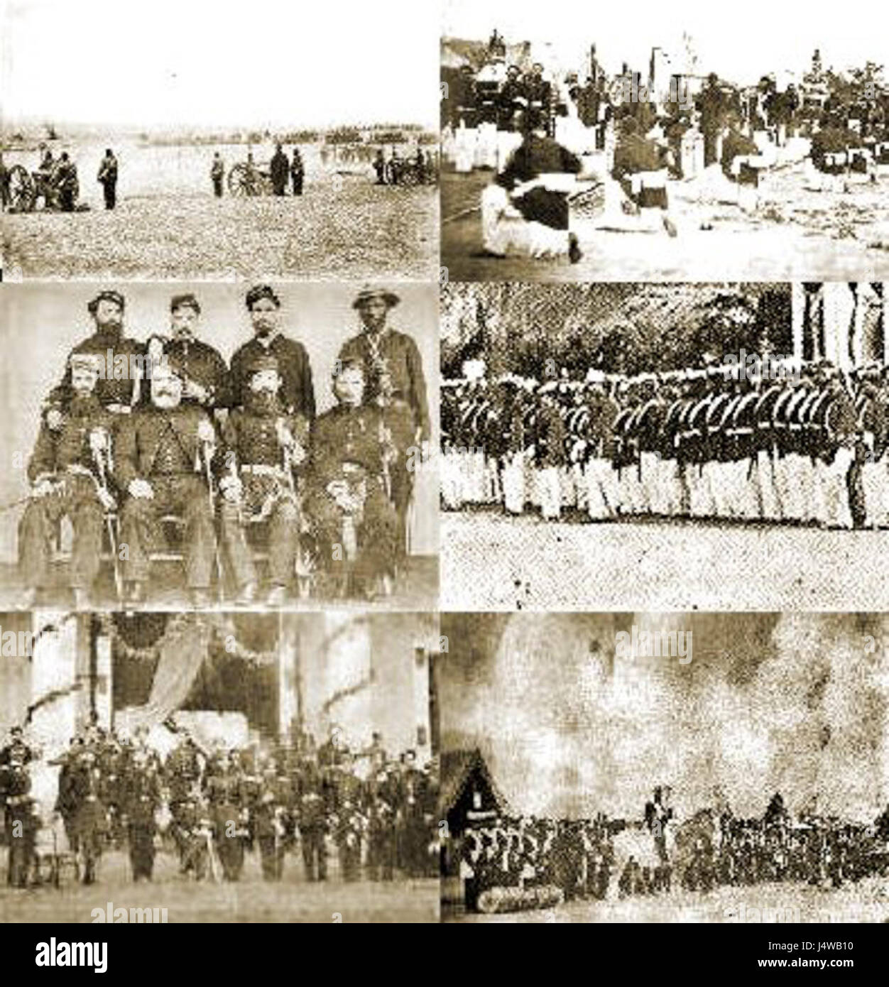 A composite image depicting the War of the Triple Alliance, a ...