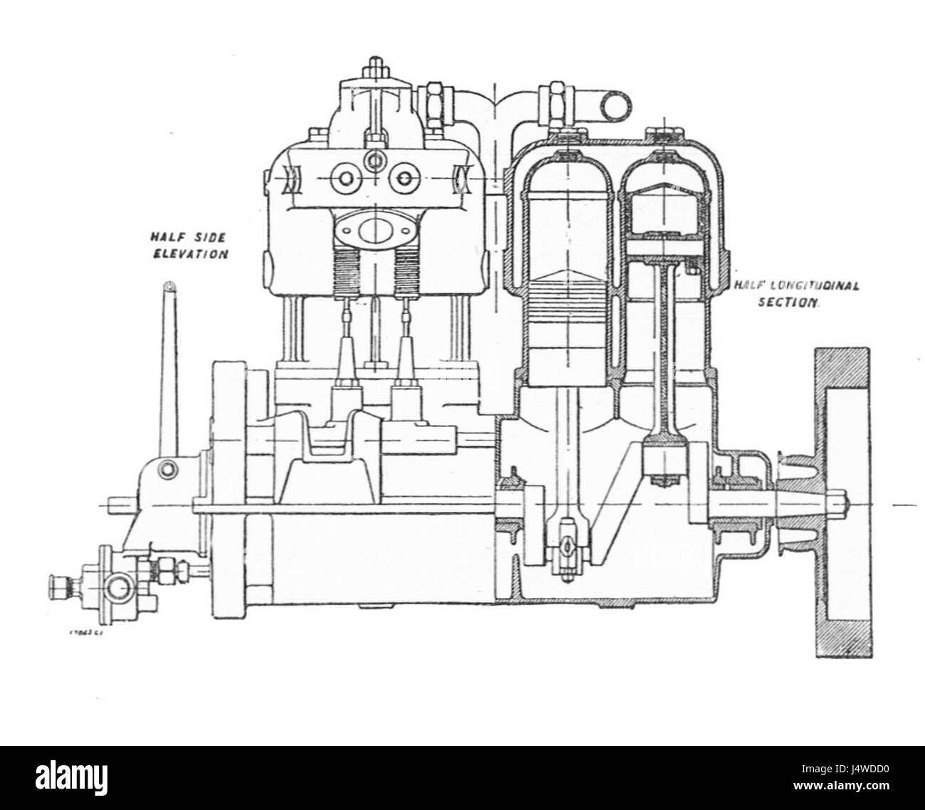 Thornycroft engine, half longitudinal section (Rankin Kennedy, Modern ...