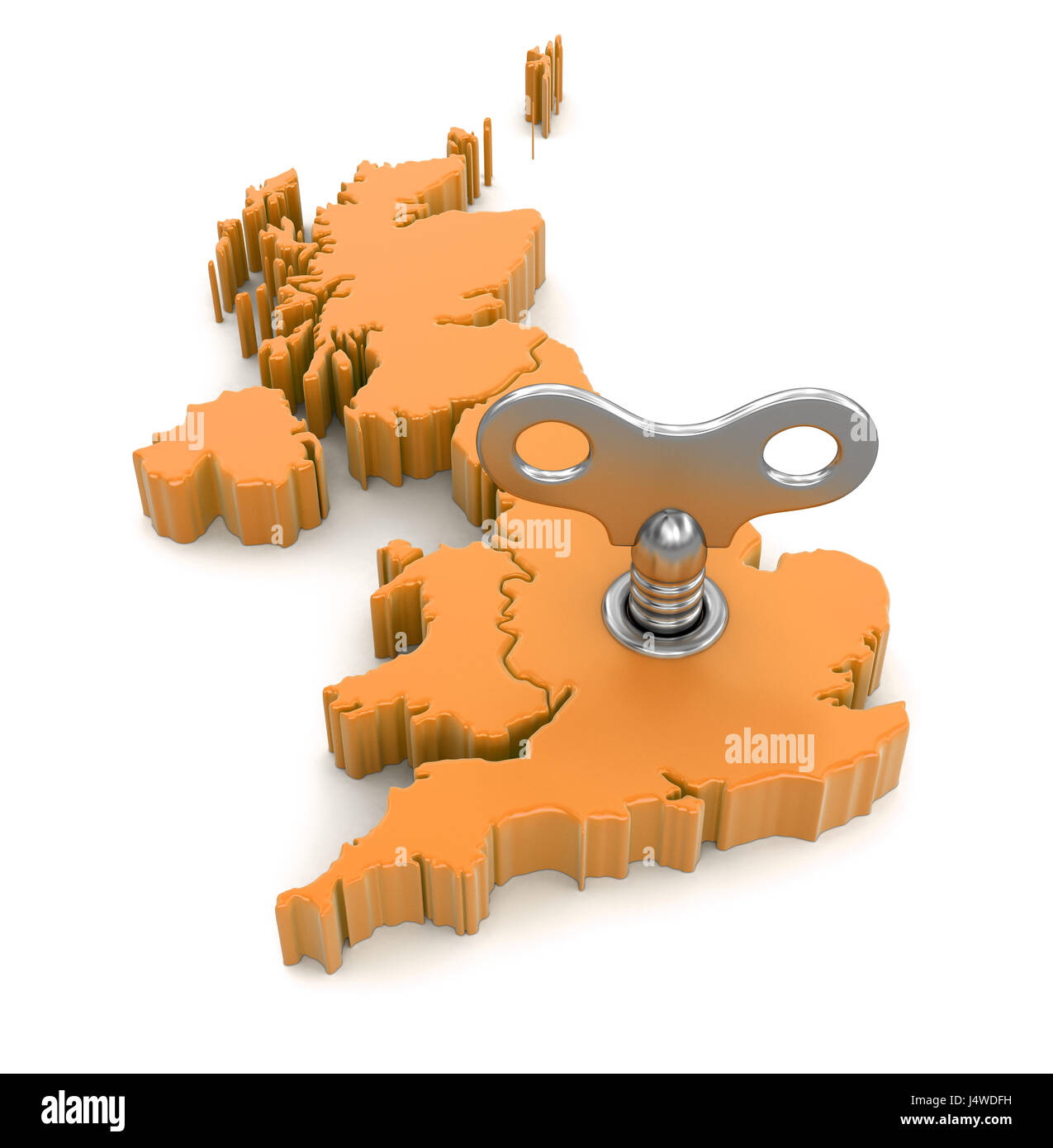 Map of UK with winding key. Image with clipping path Stock Photo - Alamy