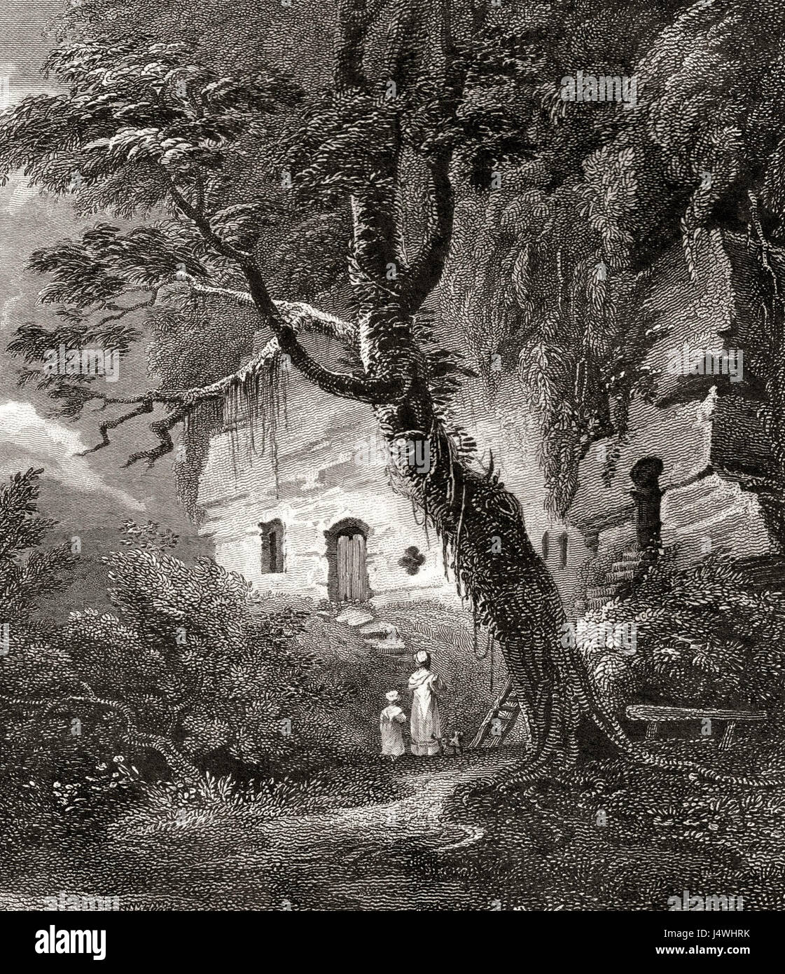 The Warkworth Hermitage, depicted in this 1814 painting, reflects the ...