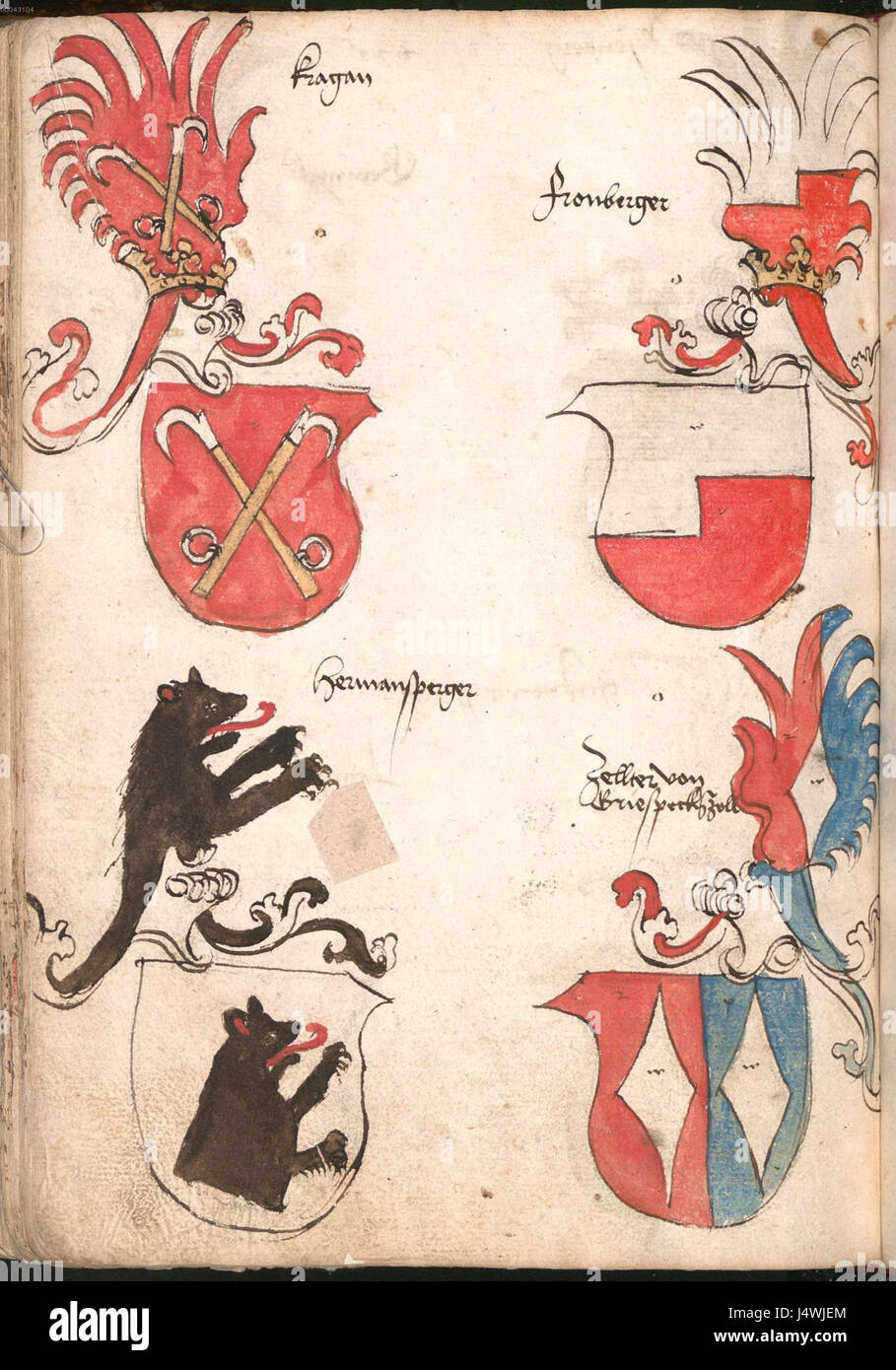 The Wernigeroder Wappenbuch, a heraldic manuscript, displays coats of ...