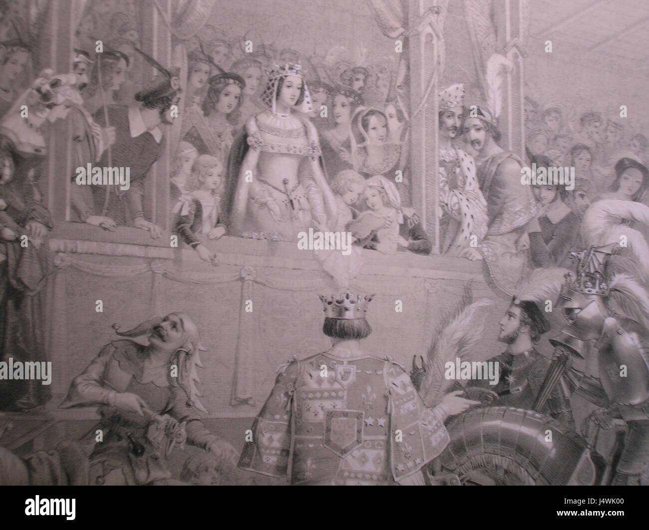 This scene depicts a chivalric or medieval tournament, where the ...