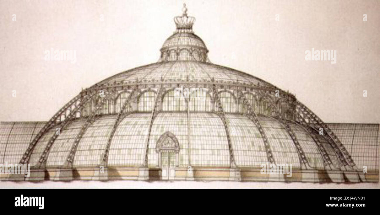 The Wintergarten in Laeken, Belgium, is a glass-enclosed structure ...