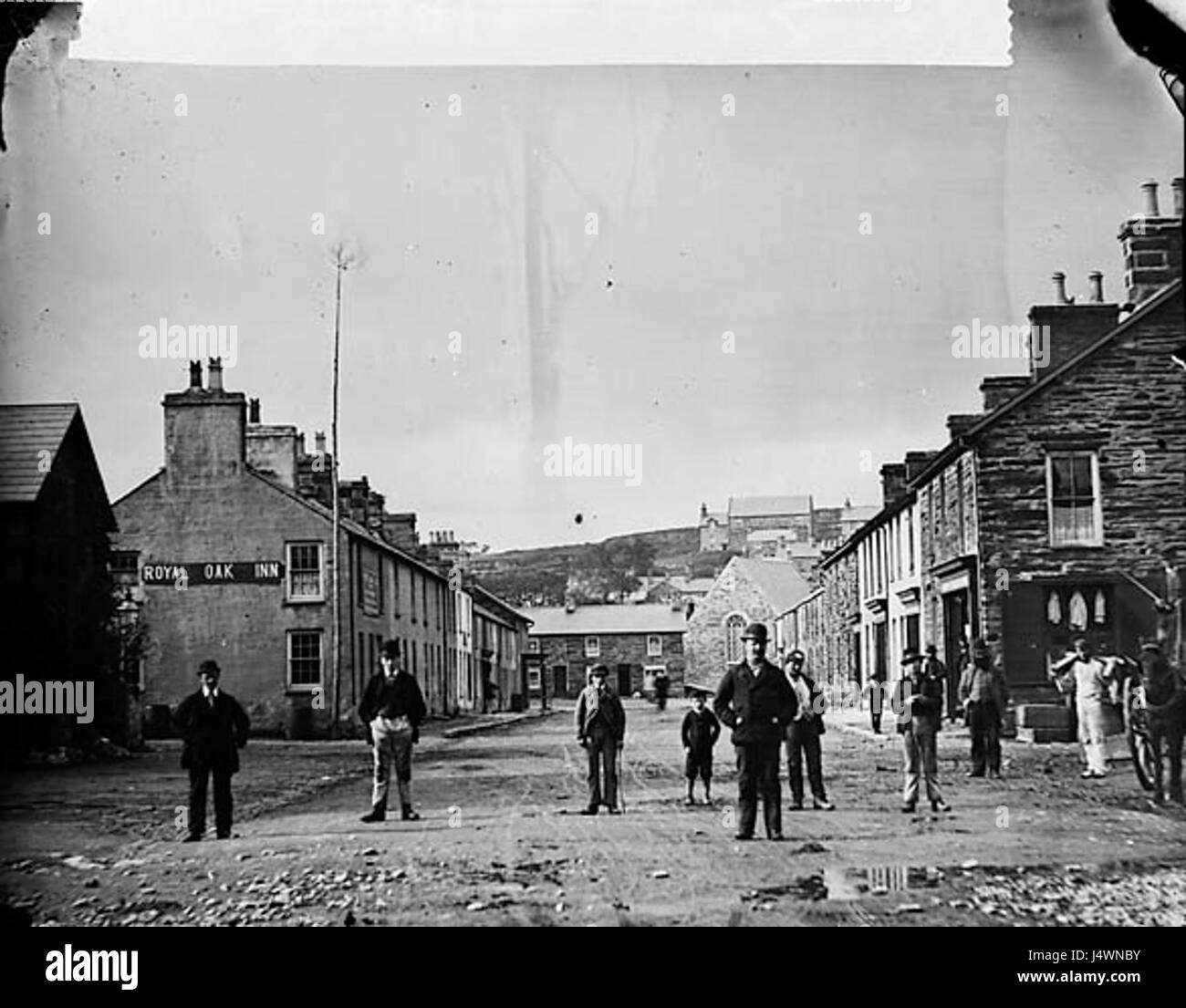 High Street in Penrhyndeudraeth, a village in Wales, is depicted in ...