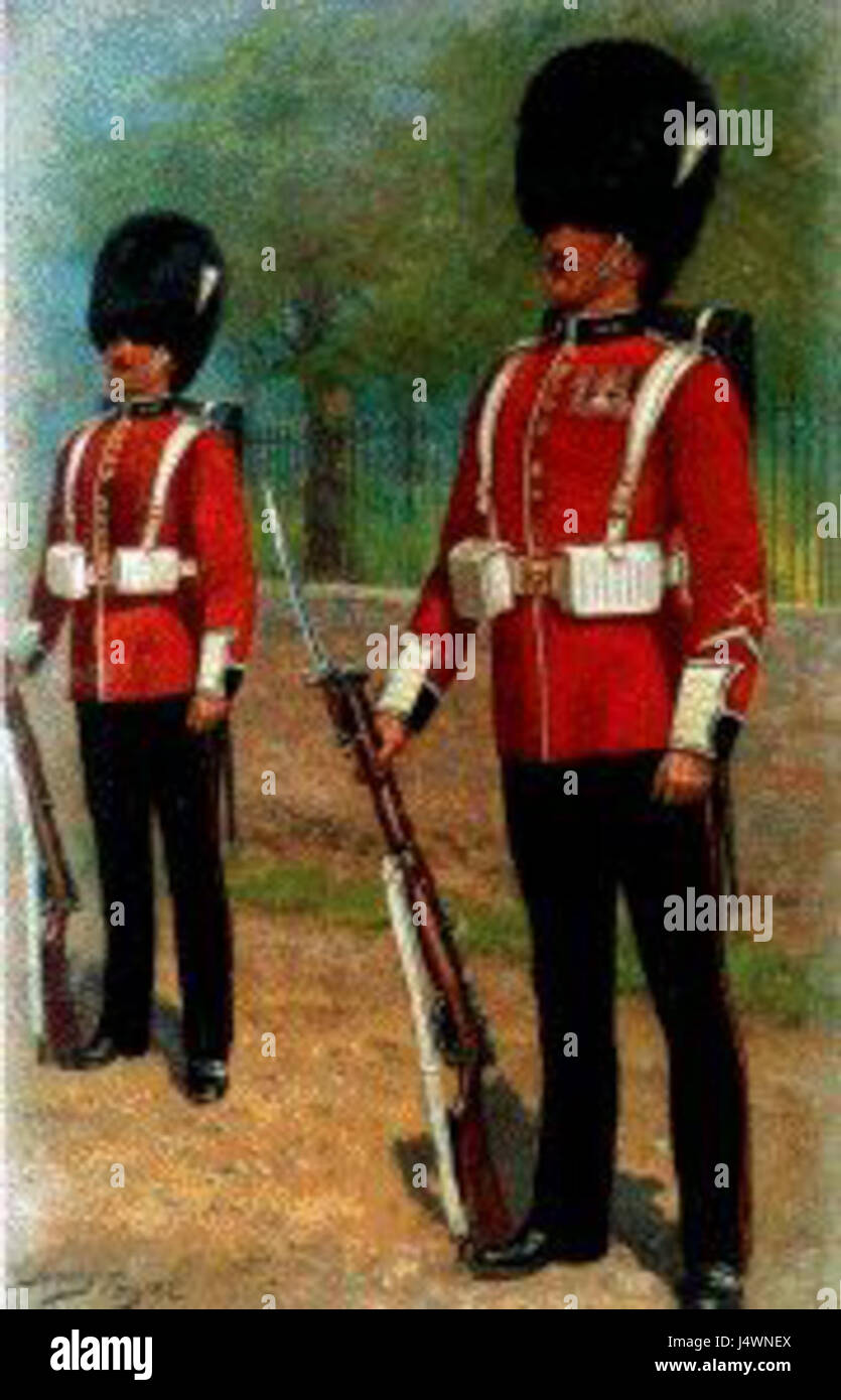 This artwork, created by Harry Payne, depicts the Welsh Guards, a ...