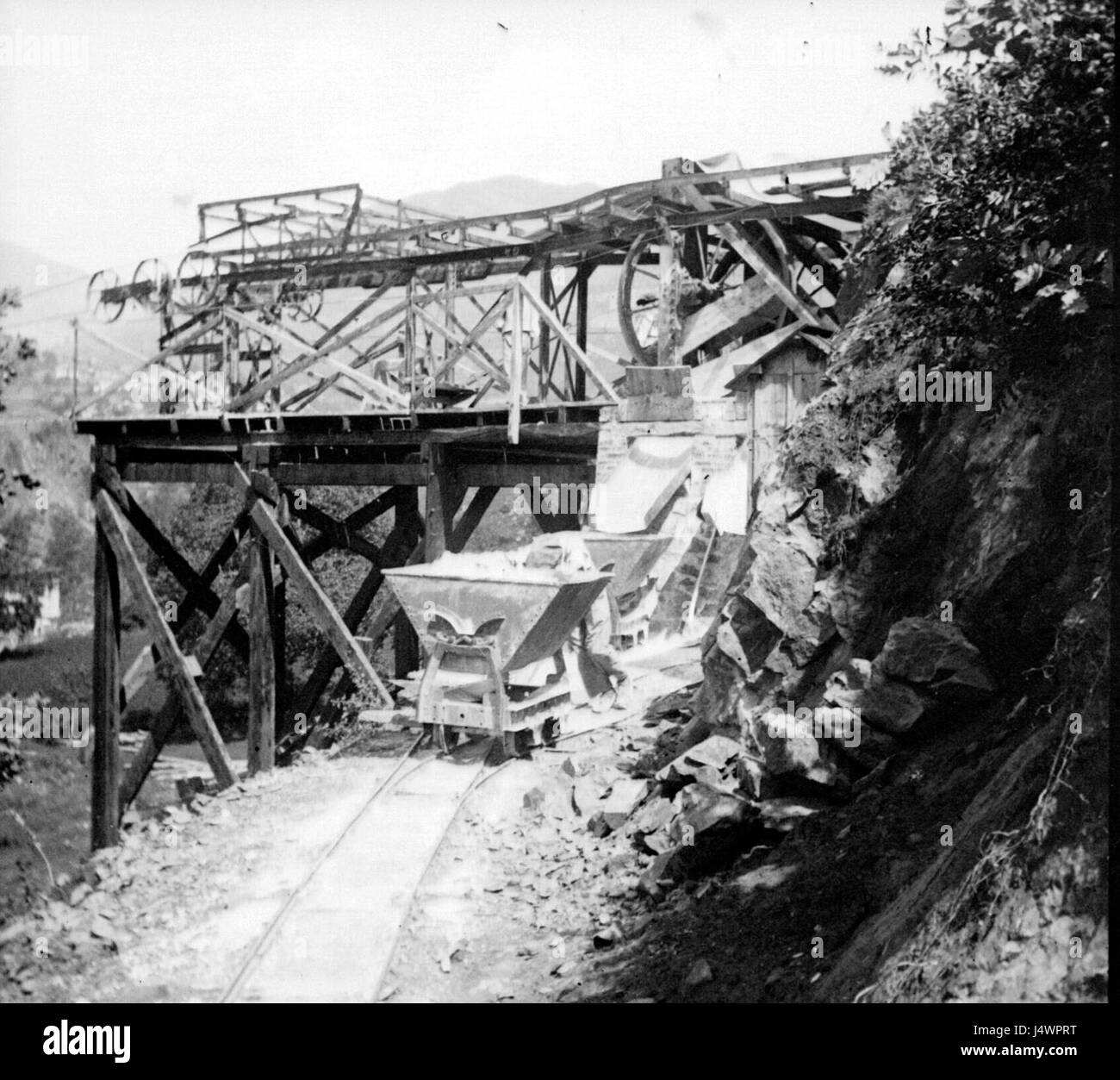 An industrial photograph of the Luzenac factory from 1900, capturing ...
