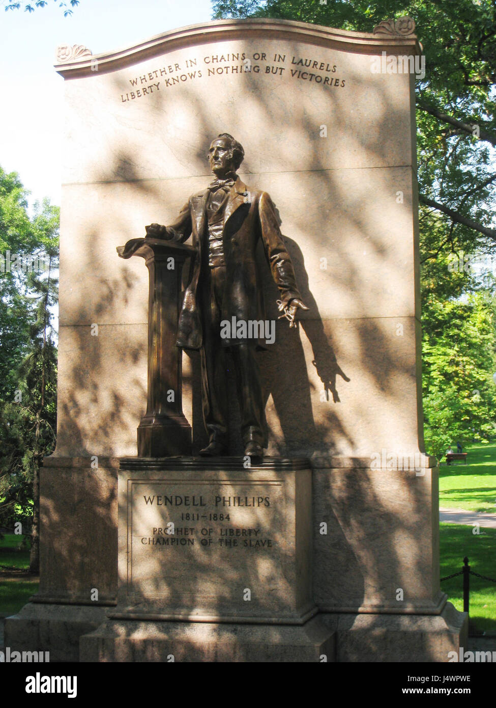 Wendell Phillips statue in Boston Public Garden general view Stock ...