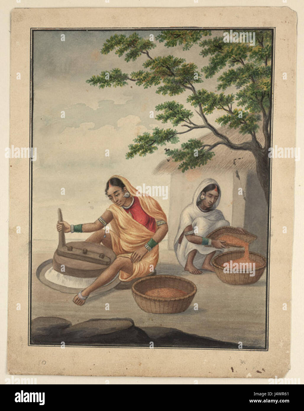 'Two women grinding' is a watercolor painting by Bani Lal from around ...